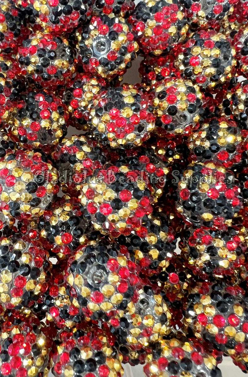 20mm Black/Gold/Red Dot Rhinestone Beads - Acrylic Beads - Bubblegum B ...