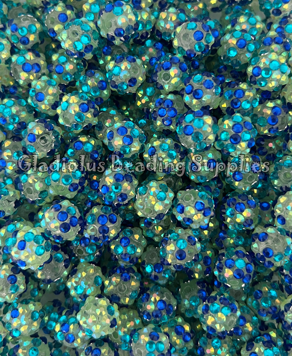 25 Qty 12mm Teal/Blue Rhinestone Acrylic Beads - Acrylic Rhinestone Be ...