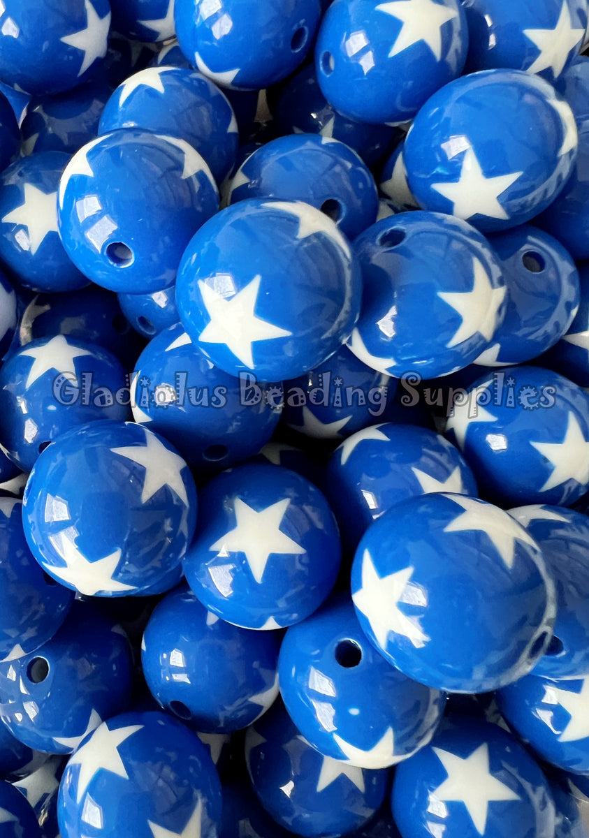 20mm Blue Solid Star Print - Acrylic Beads - Bubblegum Beads - Chunky ...