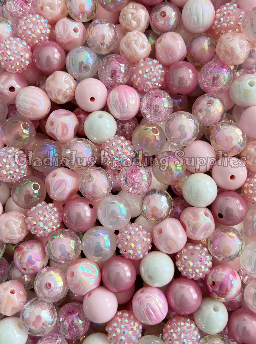 16mm Pink Mixed Beads - Random Assorted Acrylic Beads - Bubblegum Bead ...