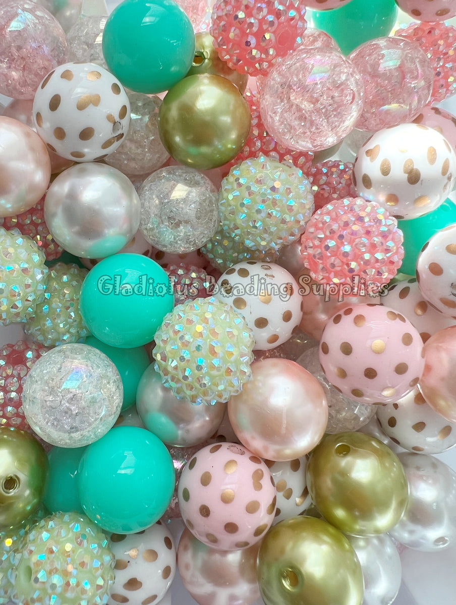 50 Qty 20mm Pink Dot Theme Mixed Beads - Acrylic Mixed Beads - Chunky ...