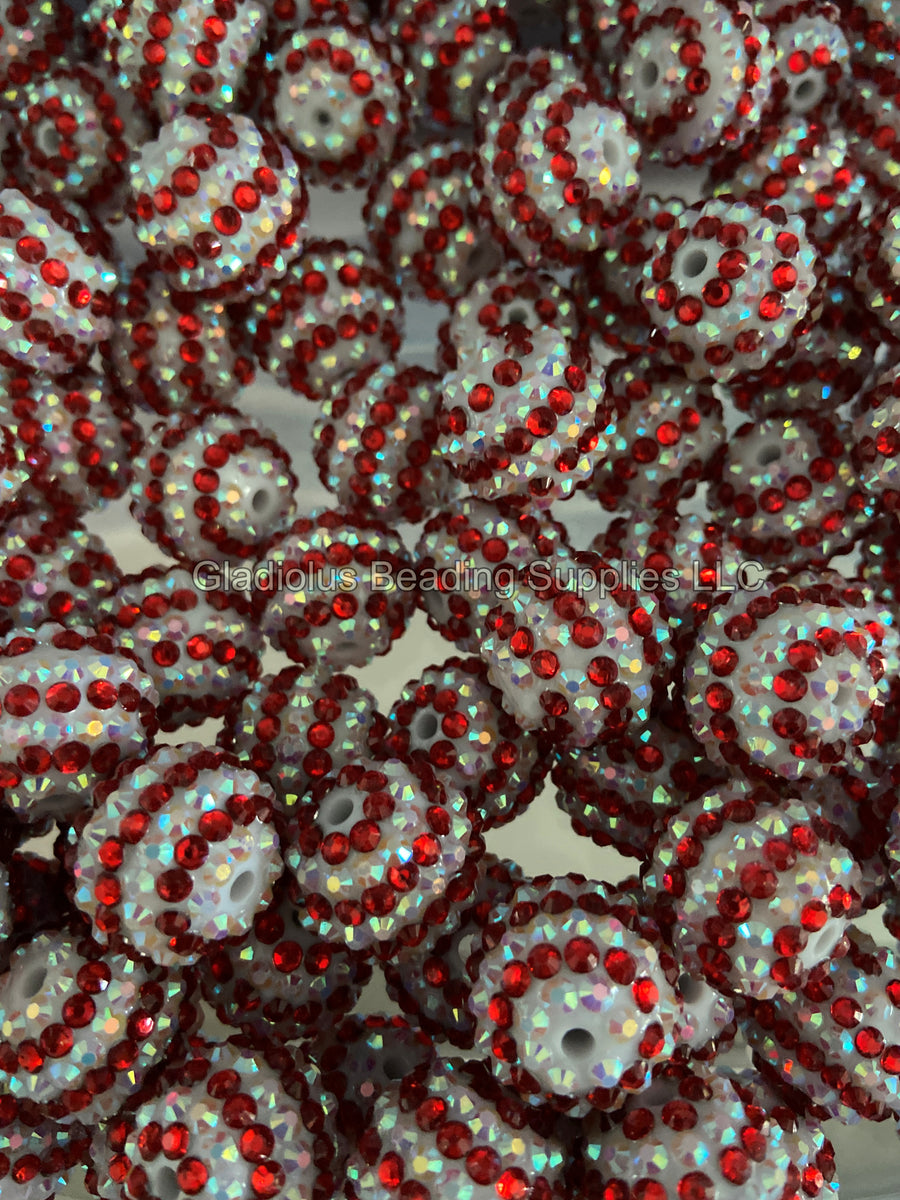 20mm Red Strip Rhinestone Beads - Acrylic Beads - Bubblegum Beads - Ch ...