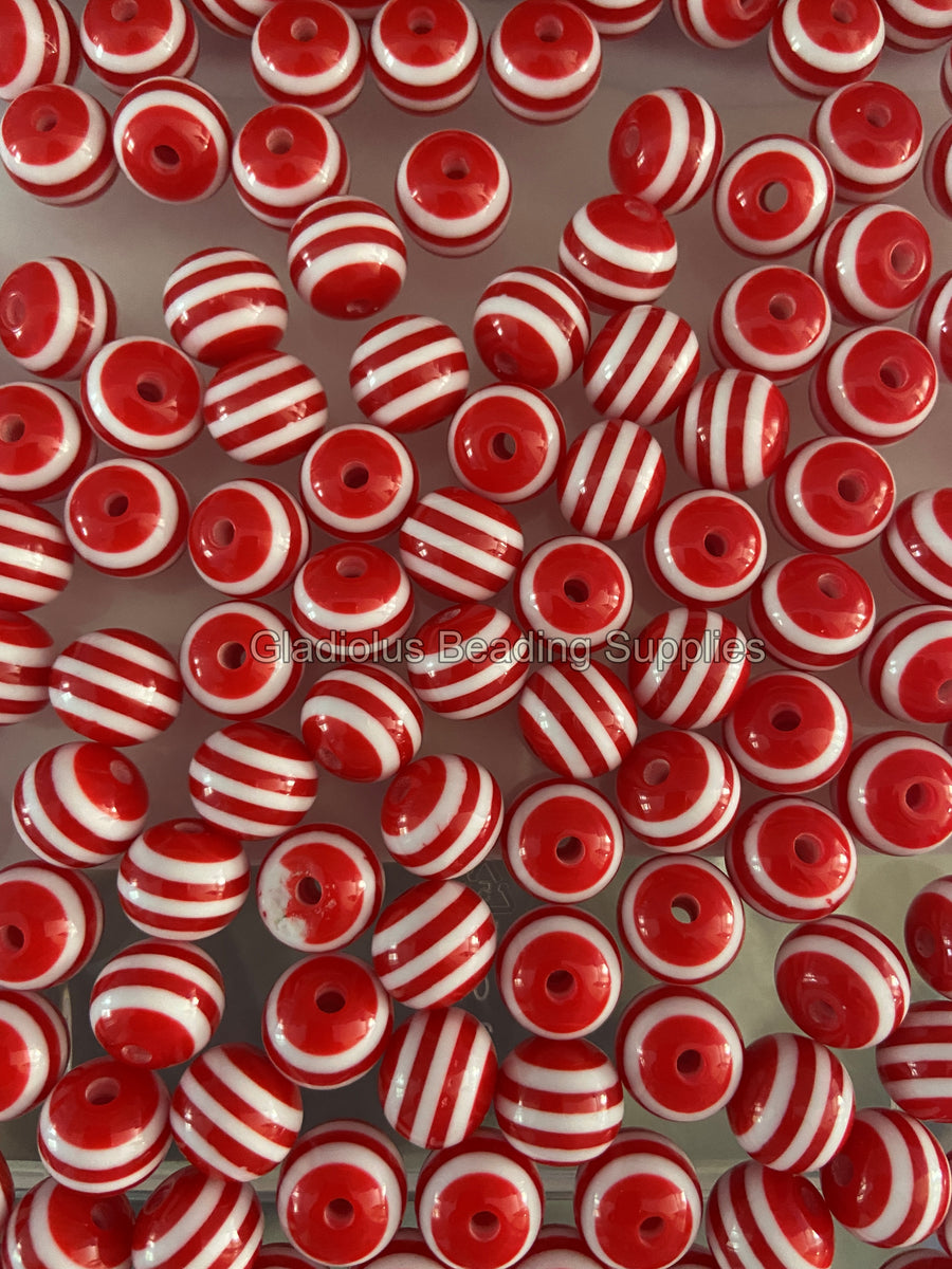 12mm Red Strip Acrylic Beads - Acrylic Strip Beads - Bubblegum Beads ...