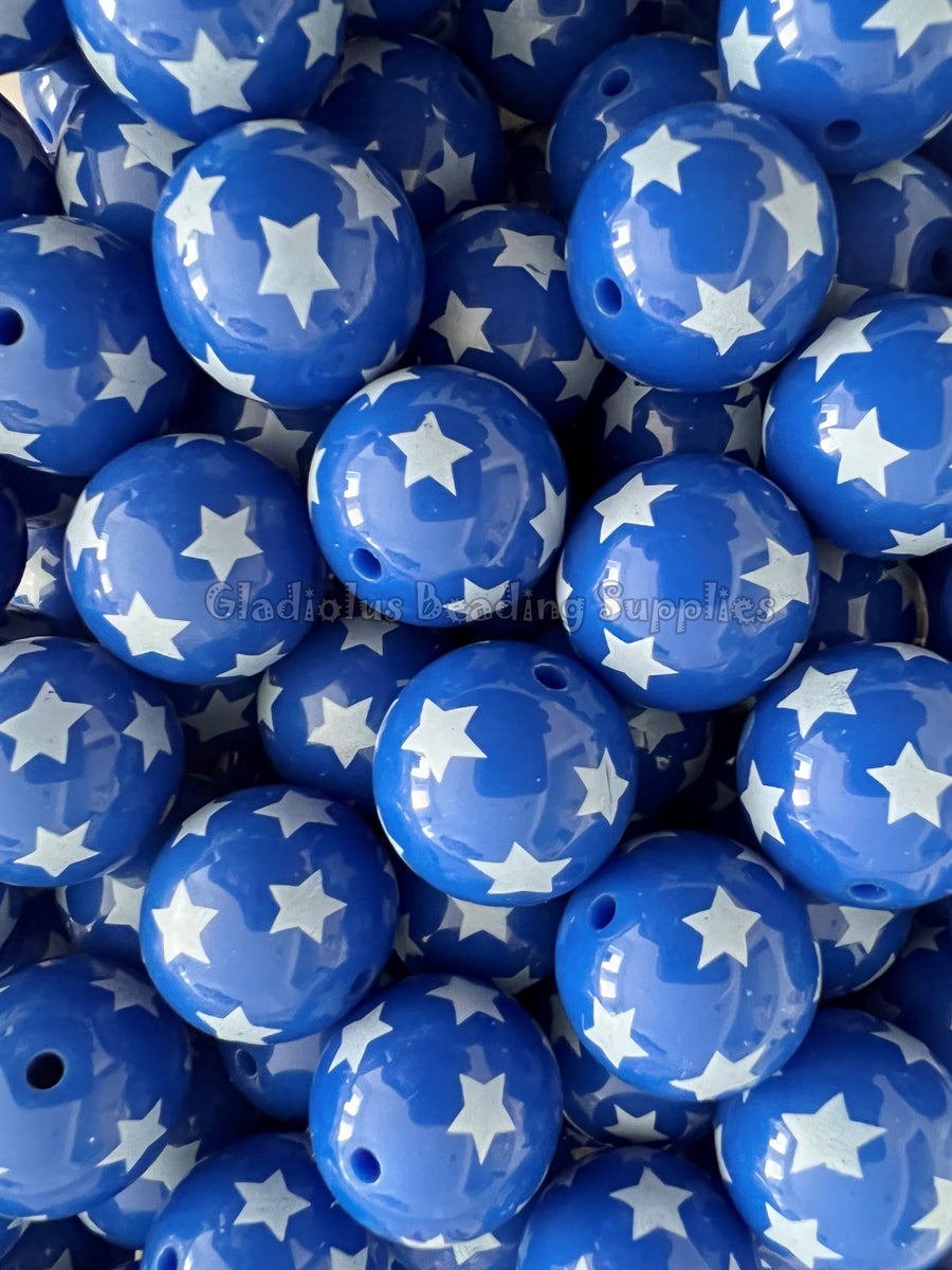 20mm Blue Star Print - Acrylic Print Beads - Bubblegum Beads - Chunky ...