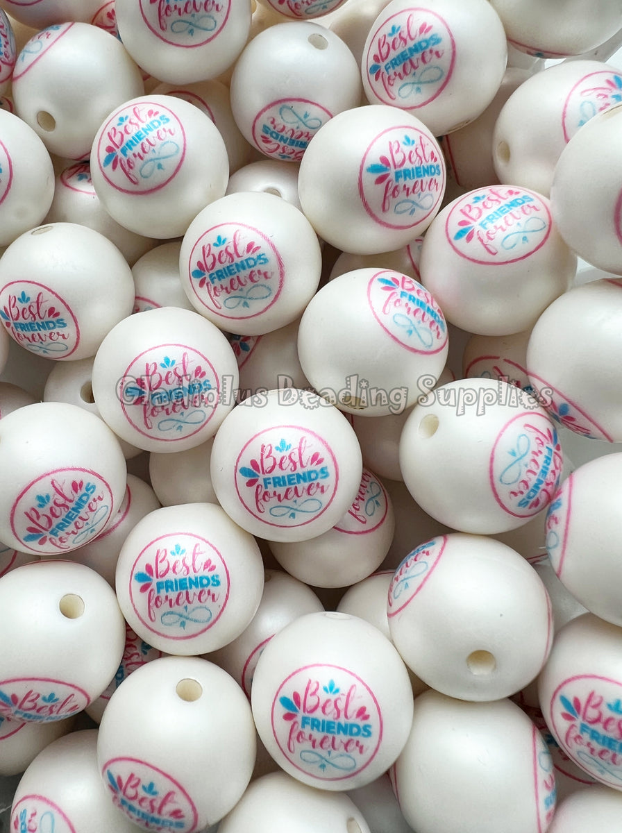20mm Best Friend/Circle Matte Print - White Acrylic Matter Beads - Bub ...