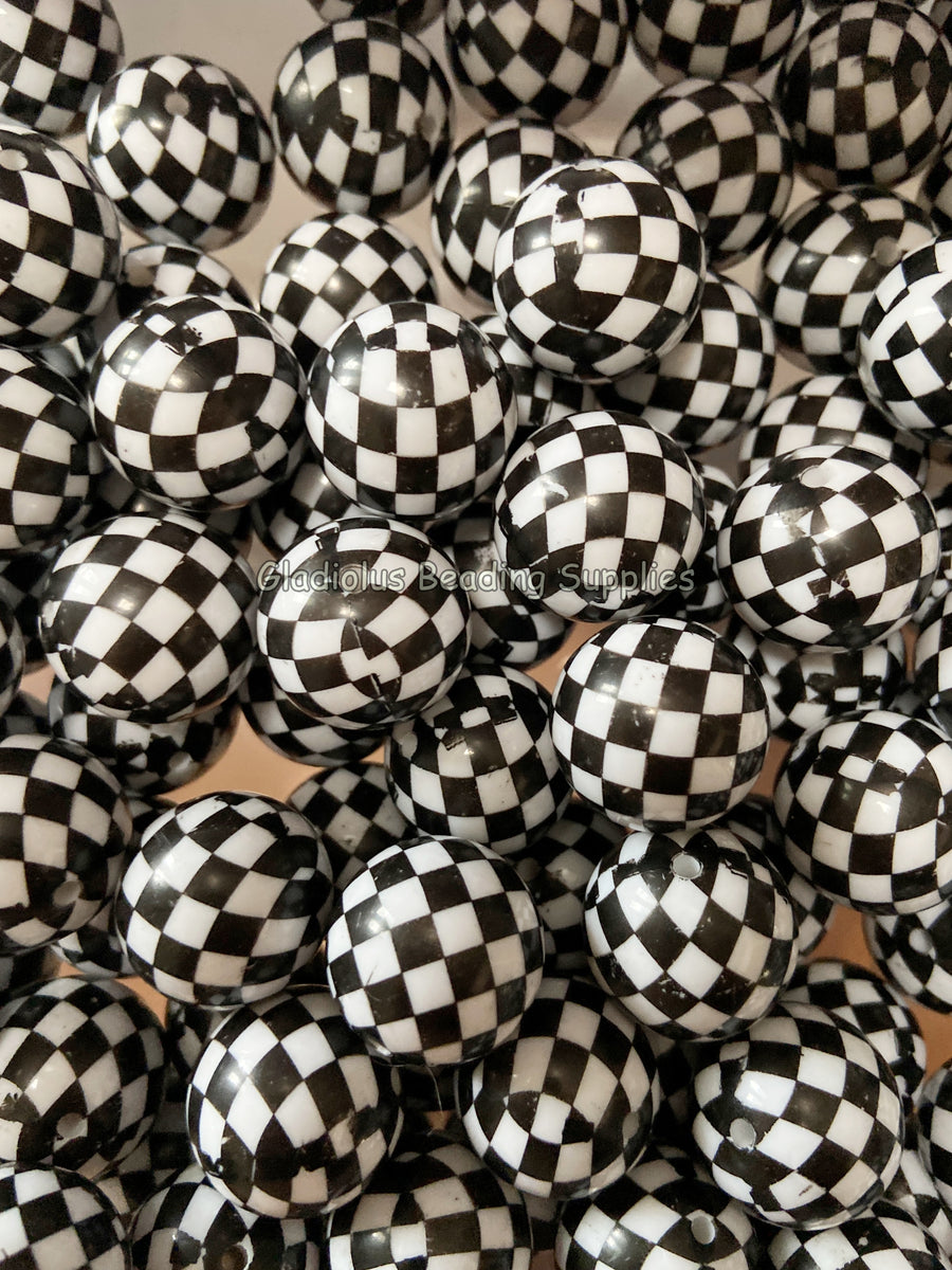 20mm Black Checkered Print - Acrylic Solid Beads - Bubblegum Beads - C ...