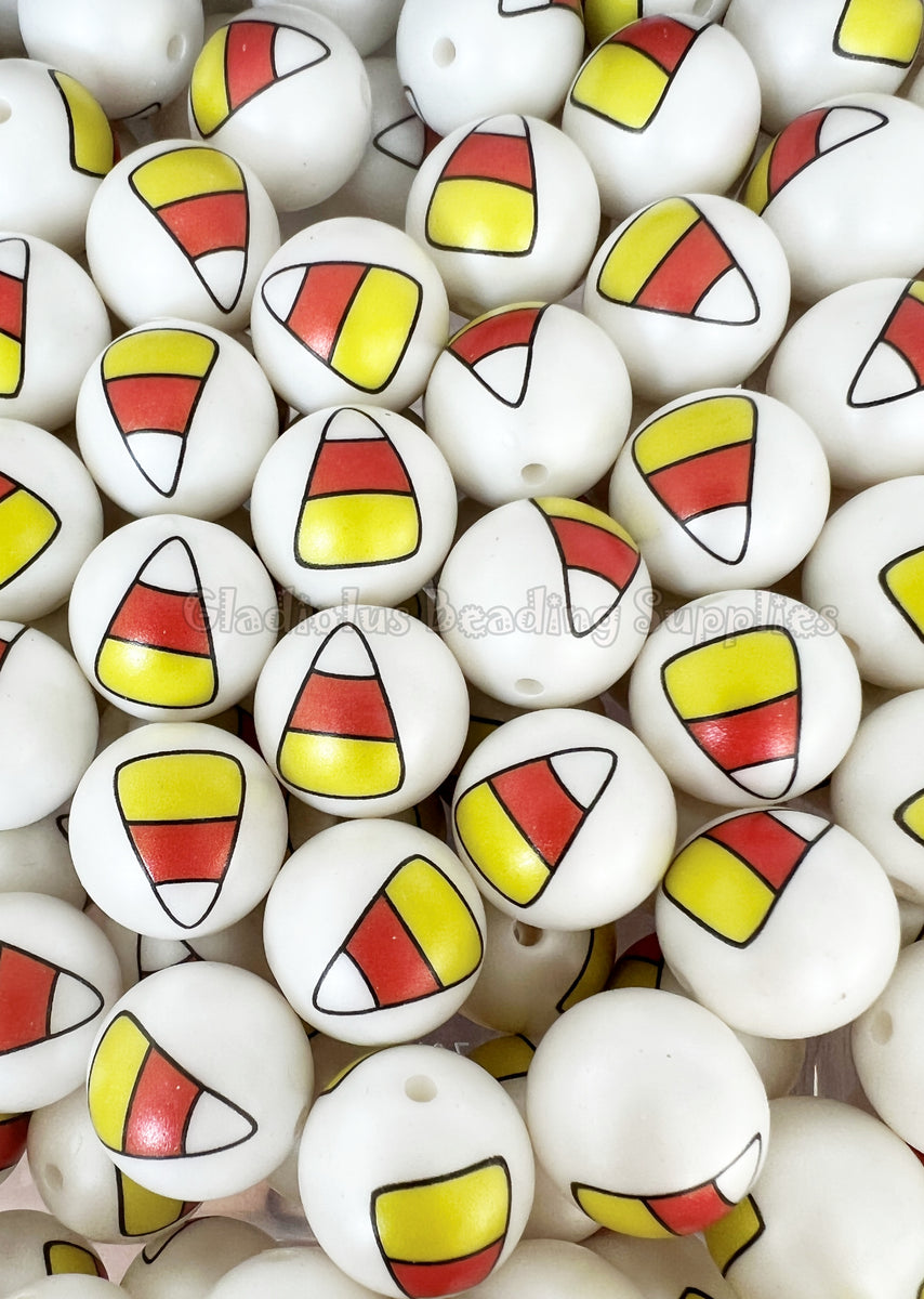 20mm Candy Corn Matte Print - White Acrylic Matter Beads - Bubblegum B ...