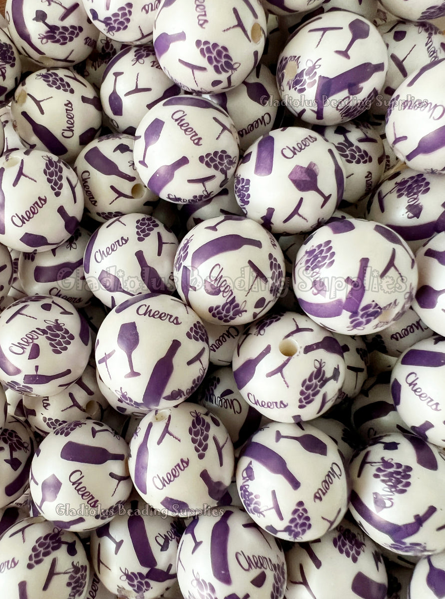 20mm Wine Full Matte Print - Cheer Beads - White Acrylic Matter Beads ...